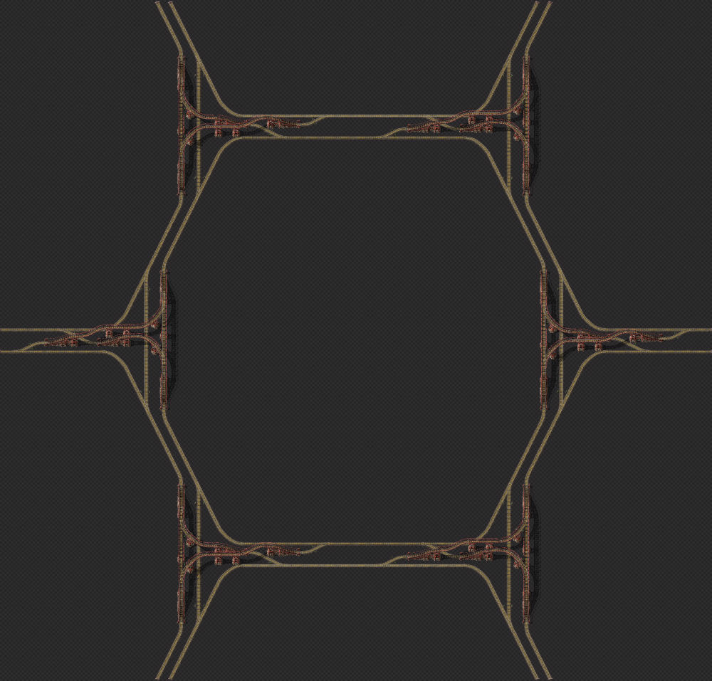 Hexagonal rail grid with elevated intersections, no crossings - FactorioBin