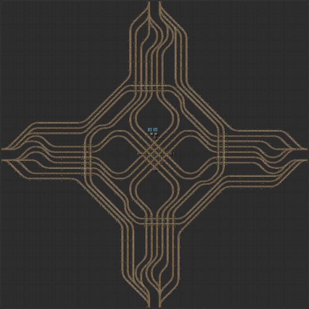 Flower roundabout 4way RHD 2 lanes - Flower roundabout - FactorioBin