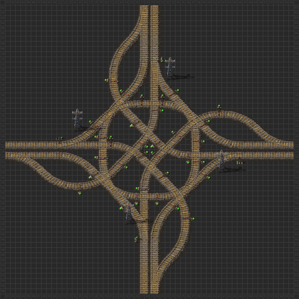 4-way intersection with no rail spacing - 4-way intersection - FactorioBin
