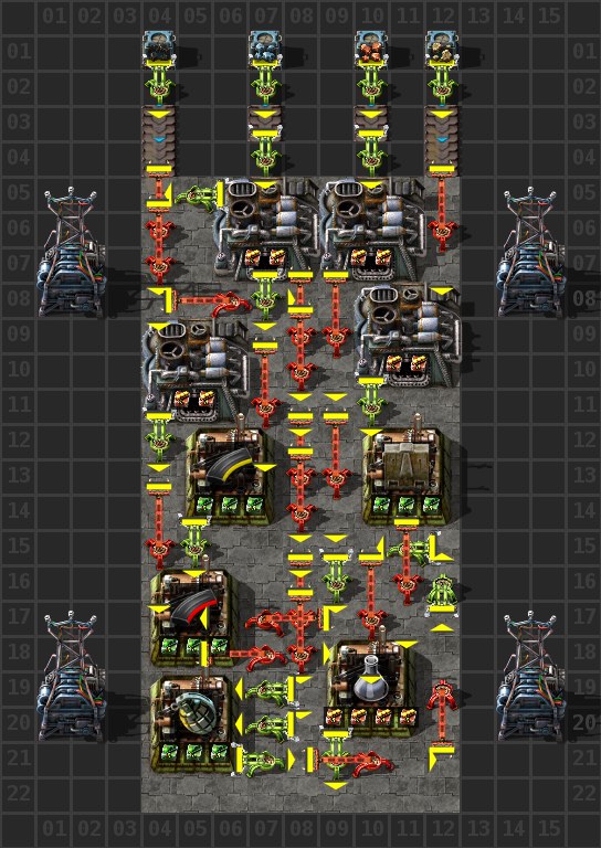 Beltless Science Assembly Lines (Red->Yellow) - Beltless Black Science - FactorioBin