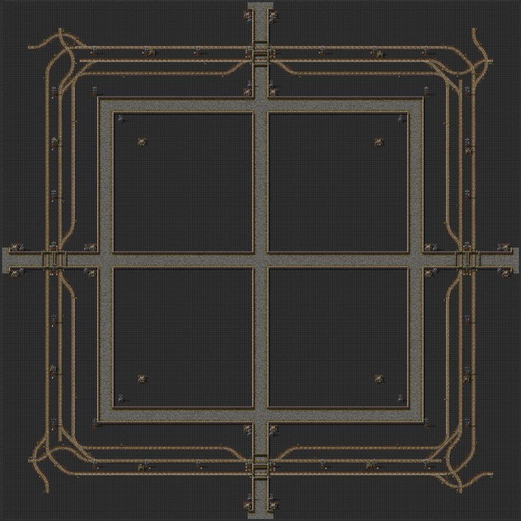 6x6 Chunk Grid with Roads and Rails - Grid A - FactorioBin